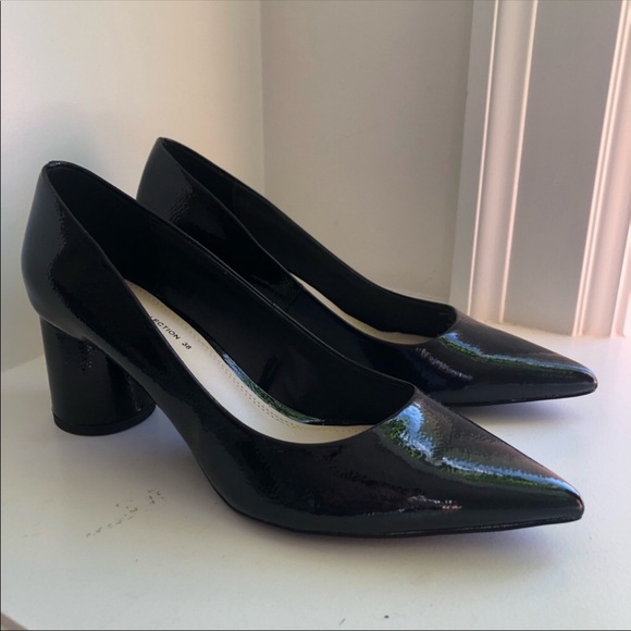 Zara | Shoes | Zara Basic Collection Black Patent Kitten Circle Heels ...